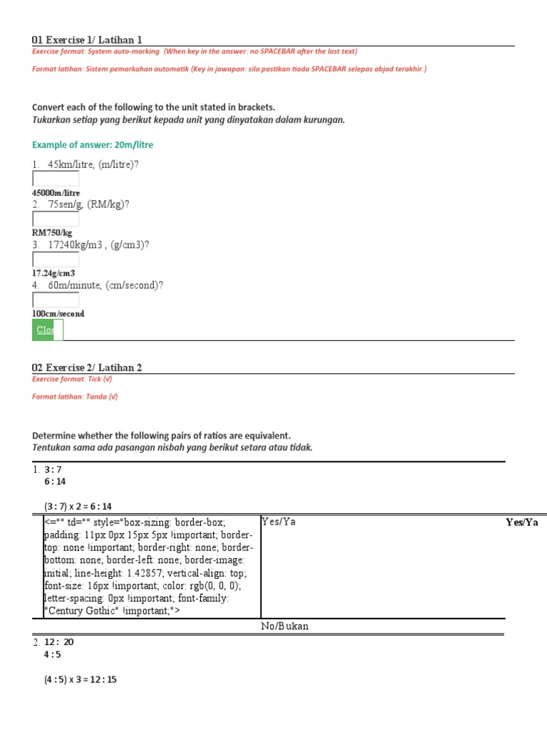 01 Exercise 1 FORM 1 BAB 4 | PDF | Teaching Mathematics
