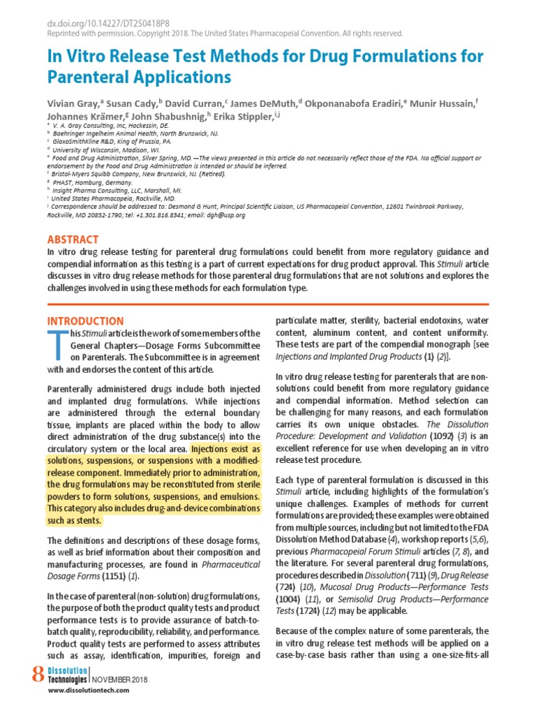 Dissolutiontechnologies - in Vitro Release Test Methods | PDF ...
