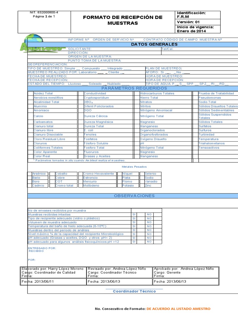 Formato de Recepción de Muestras | PDF | Rieles | Elementos metálicos
