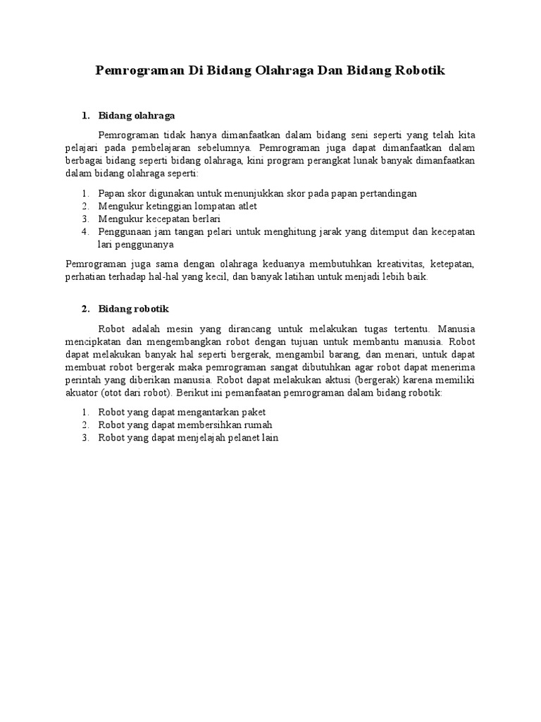TIK KLS 4 Pemrograman Di Bidang Olahraga Dan Bidang Robotik | PDF
