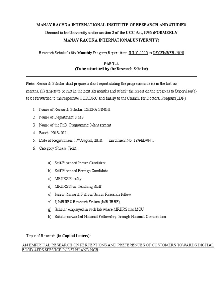 Progress-Report-Proforma July-2020 To Dec-2020 | PDF | Academia | Science