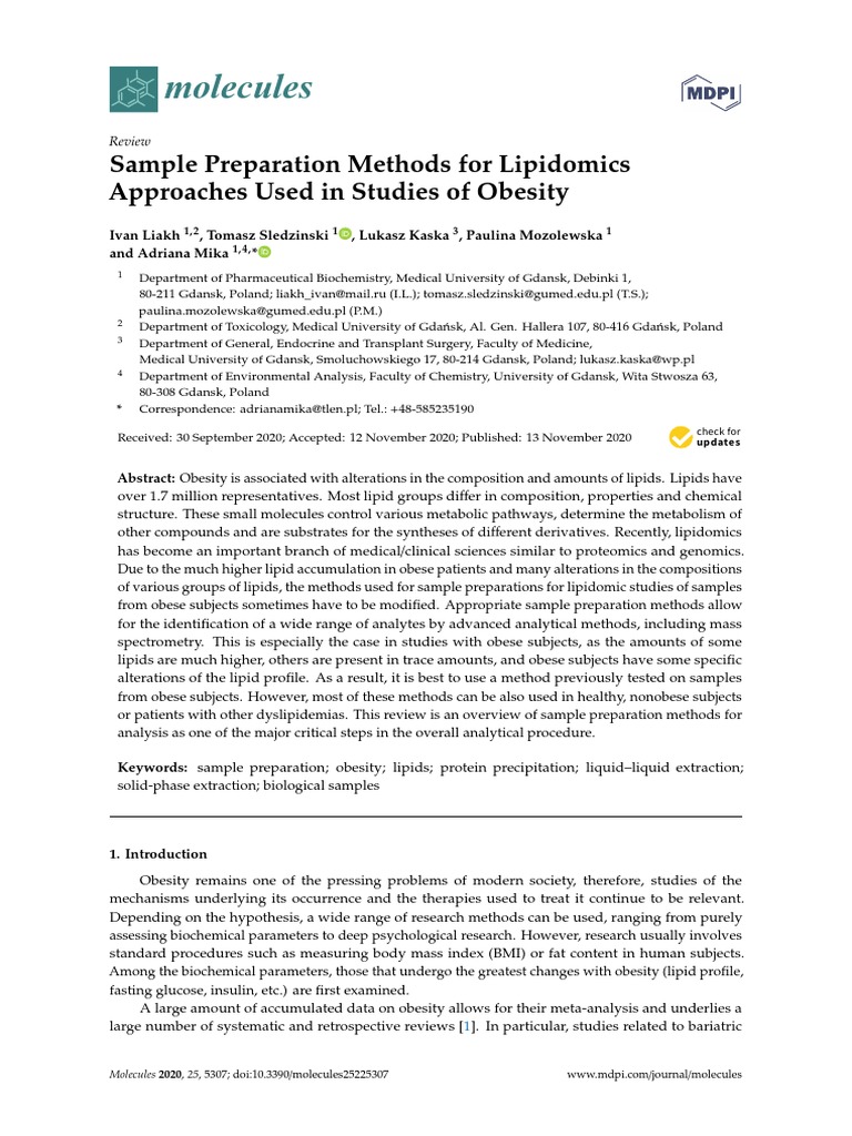 Molecules: Sample Preparation Methods For Lipidomics Approaches Used in ...