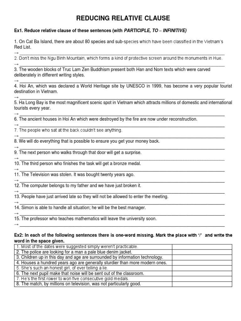 Reducing Relative Clause: Ex1. Reduce Relative Clause of These ...