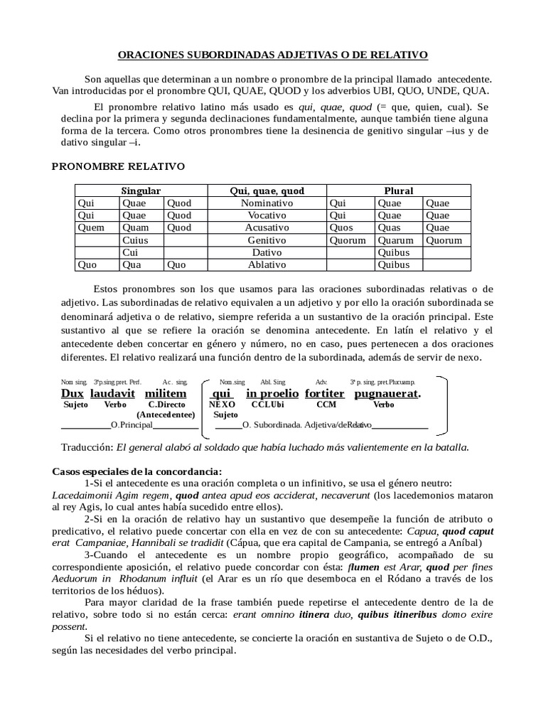 Oraciones de Relativo. Explicación, Tabla, Frases. | PDF | Mecánica del ...