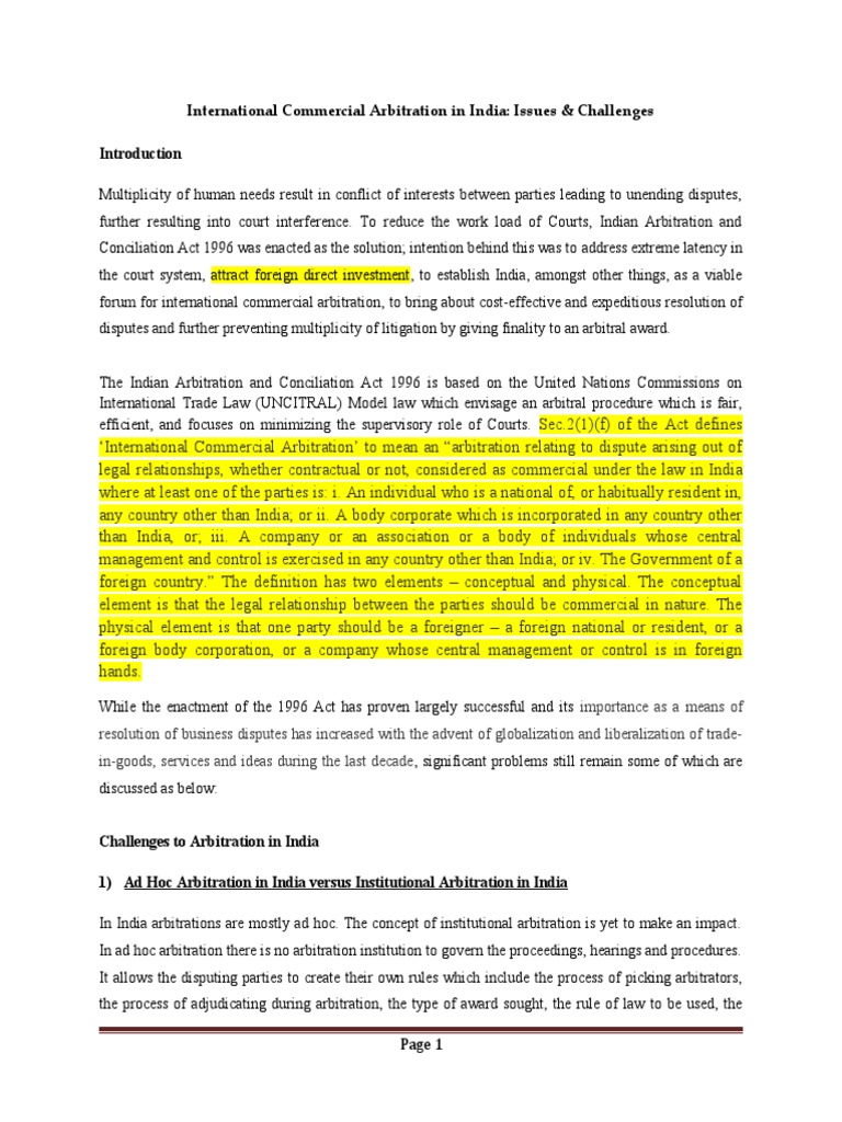 International Commercial Arbitration in India 1 | PDF | Arbitration ...