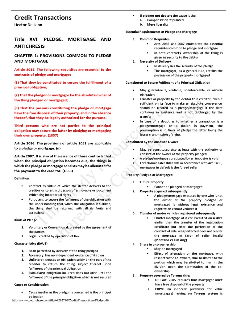 Pledge and Mortgage Essentials | PDF | Mortgage Law | Foreclosure