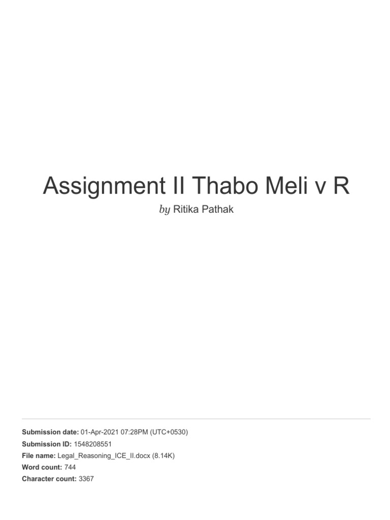 Case Analysis of Thabo Meli V R | PDF
