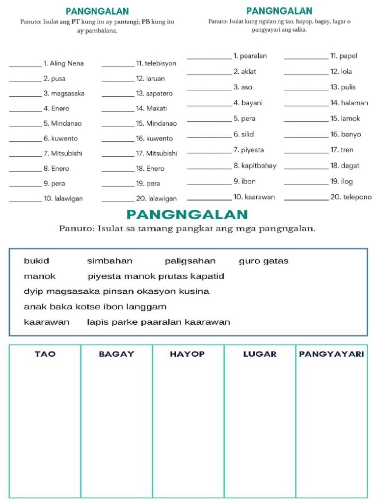 Pangngalan Worksheet 1 | PDF