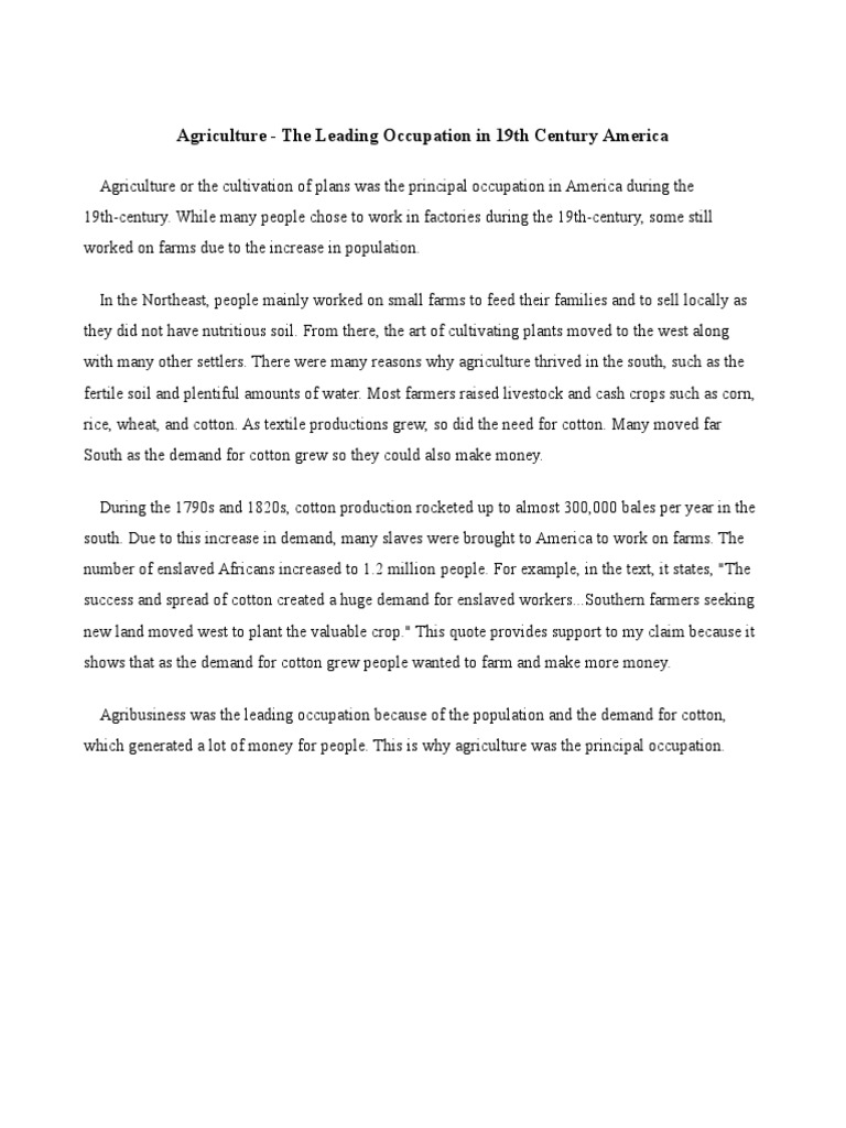 Agriculture - The Leading Occupation in 19th Century America | PDF