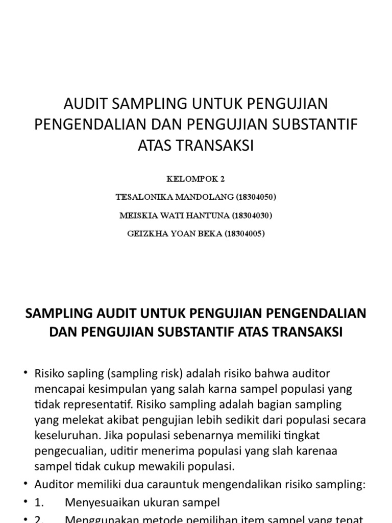 (PPT) Audit Sampling Untuk Pengujian Pengendalian Dan Pengujian ...