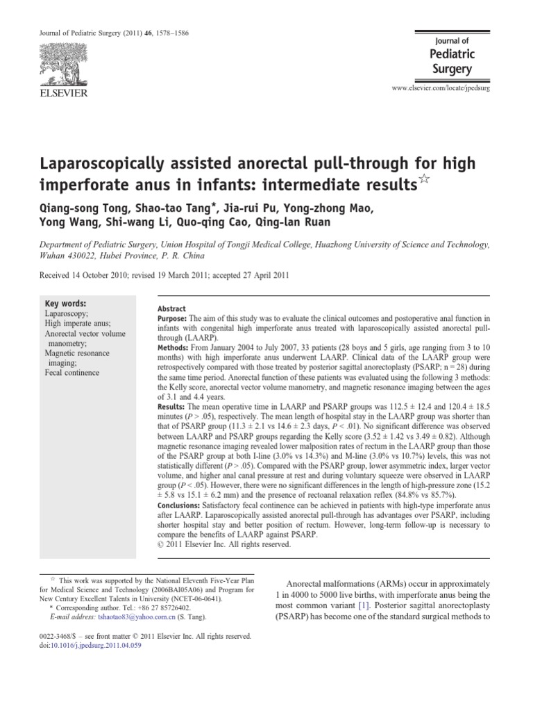 LAARP Outcomes for High Imperforate Anus | PDF | Rectum | Urinary ...
