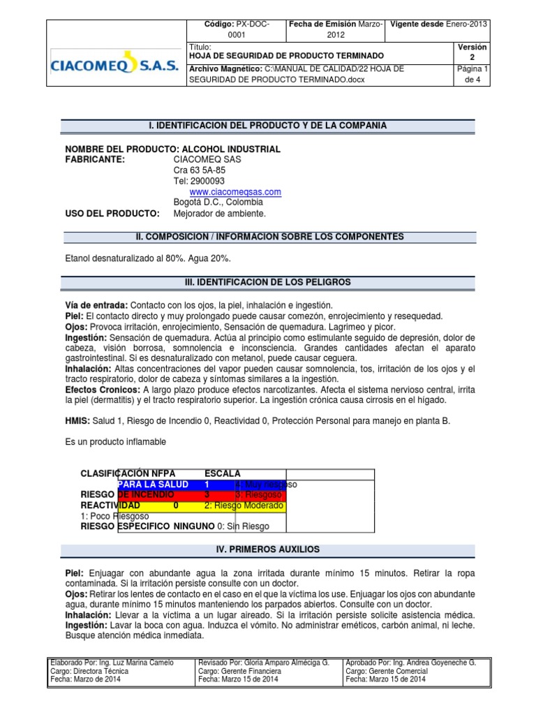 MSDS Alcohol | PDF | Etanol | Agua