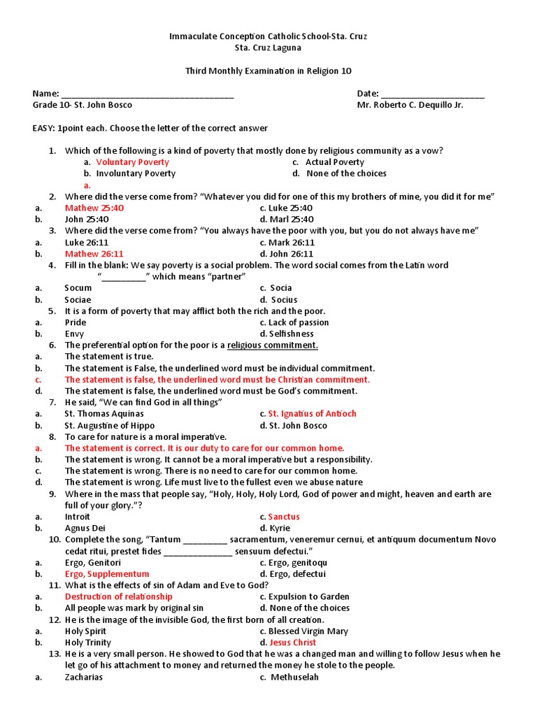 Grade 10 Exam | PDF | Trinity | Love