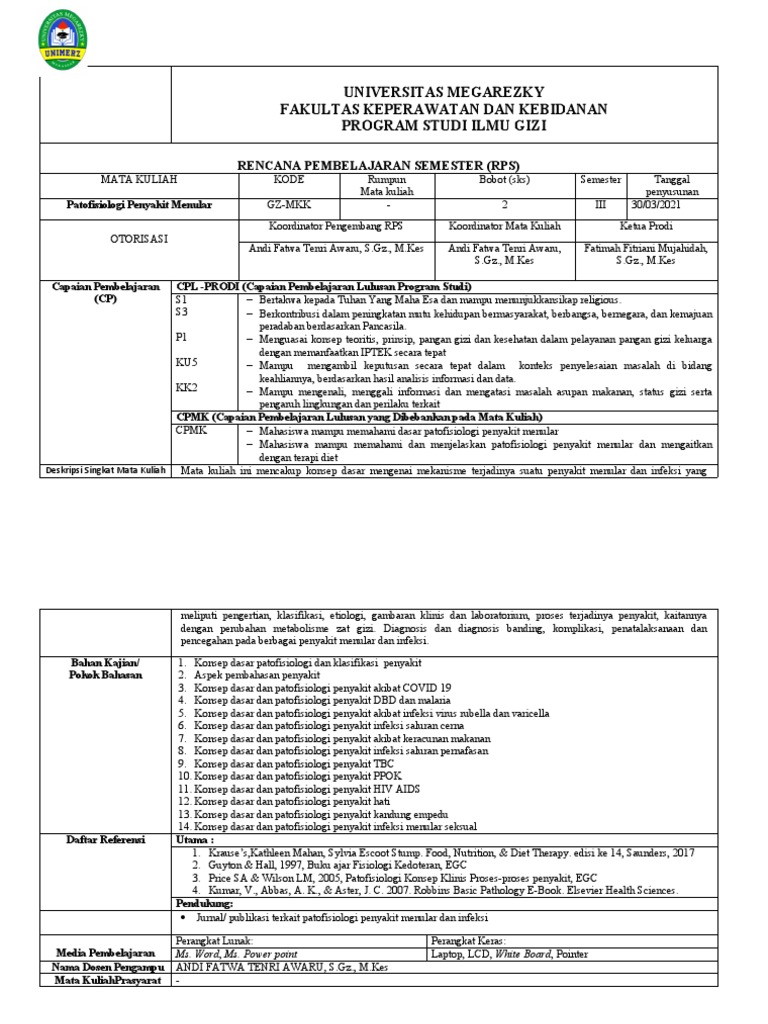 RPS3-UNIMERZ - Patofisiologi Penyakit Menular | PDF