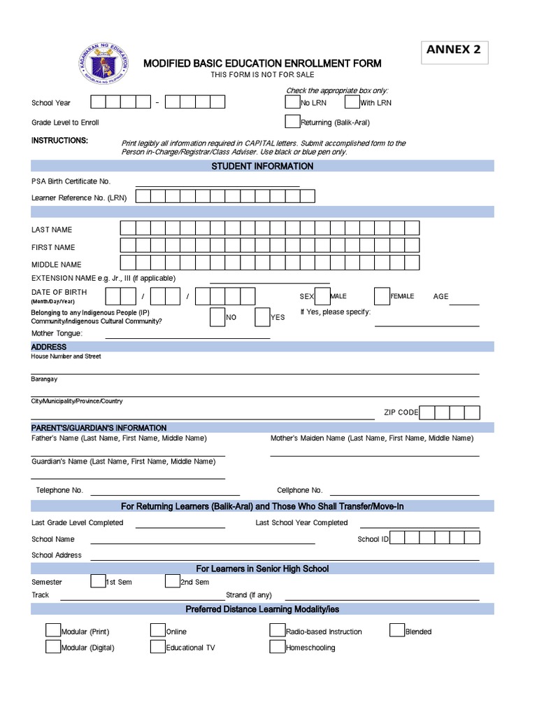 Modified Basic Education Enrollment Form - 2021 | PDF | Learning ...