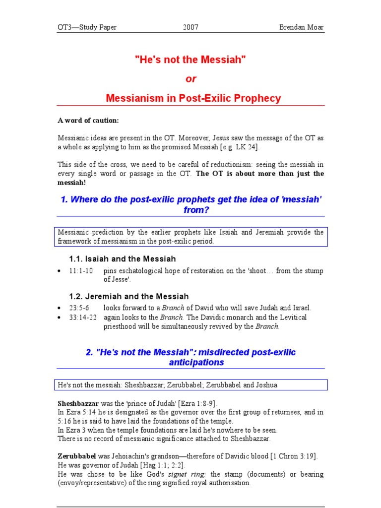(OT3) Post Exilic Prophets and the Messiah | Book Of Zechariah | Messiah