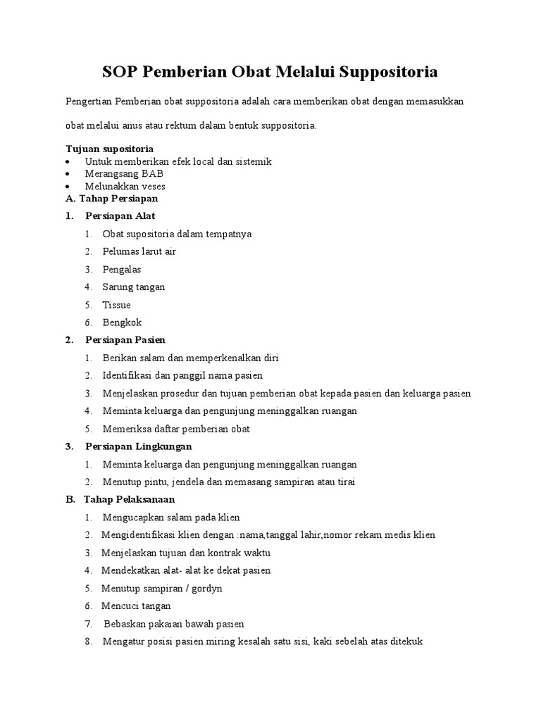 SOP Pemberian Obat Suppositoria | PDF