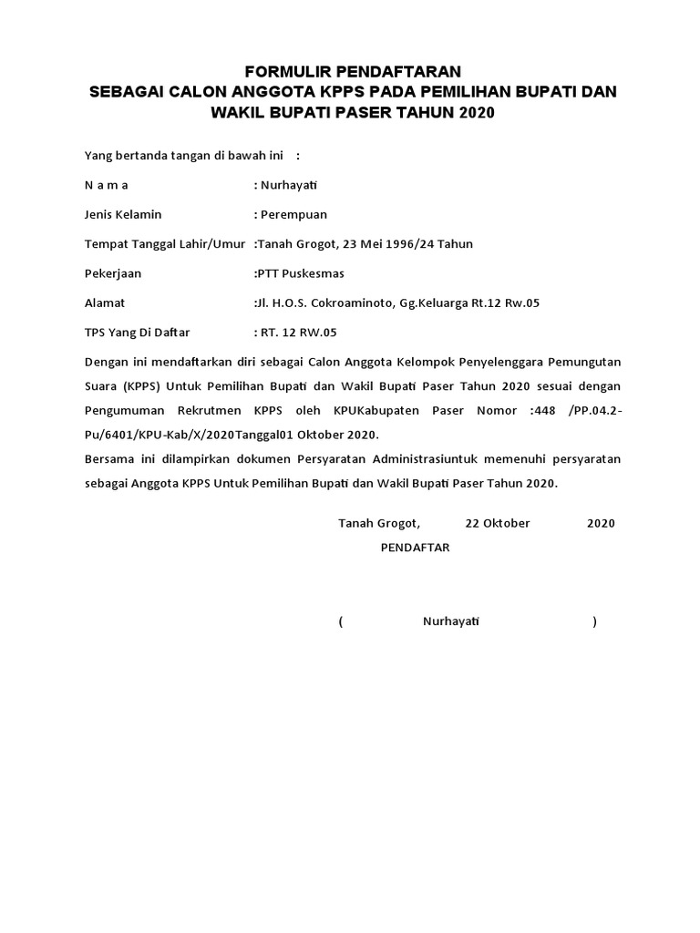 Formulir Pendaftaran KPPS | PDF