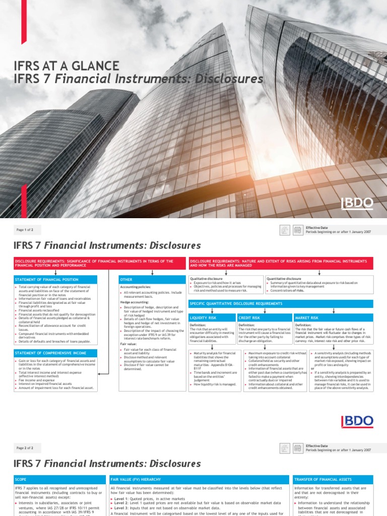 Ifrs at A Glance IFRS 7 Financial Instruments: Disclosures | PDF | Fair ...
