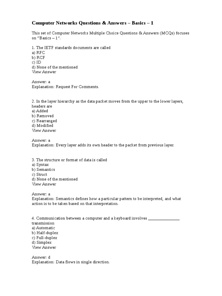 Computer Networks Questions & Answers - Basics - 1 | PDF | Domain Name System | File Transfer ...