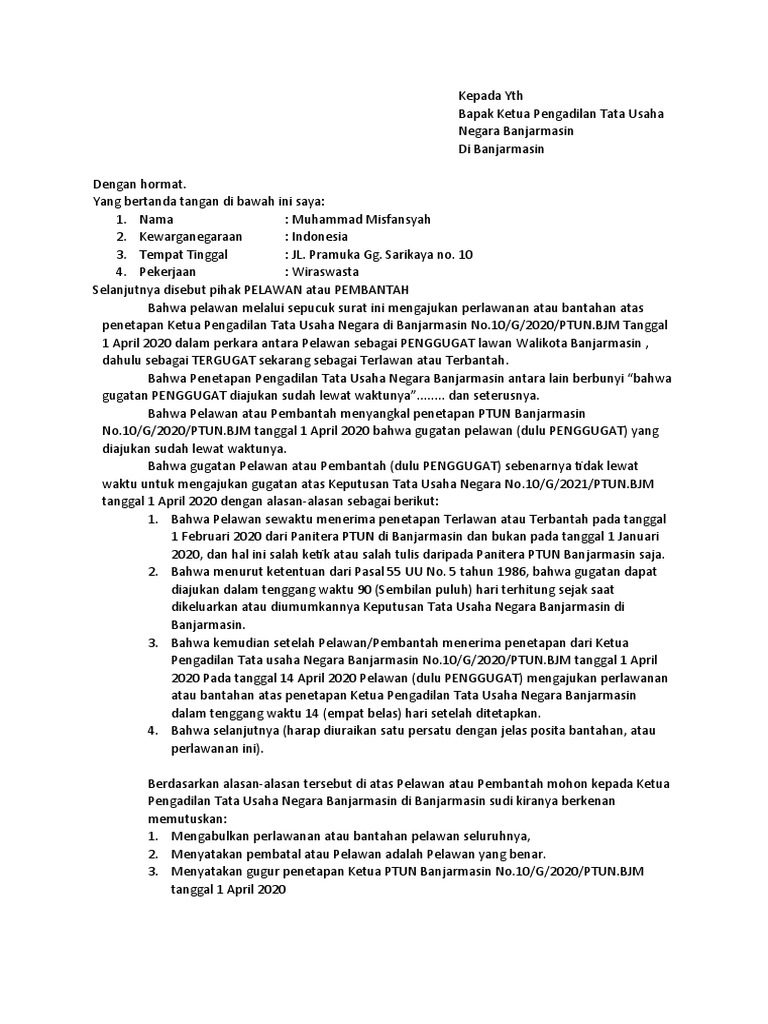 Perlawanan Atas Penetapan Ketua Pengadilan Tun | PDF