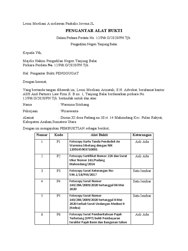 Surat Pengantar Alat Bukti | PDF