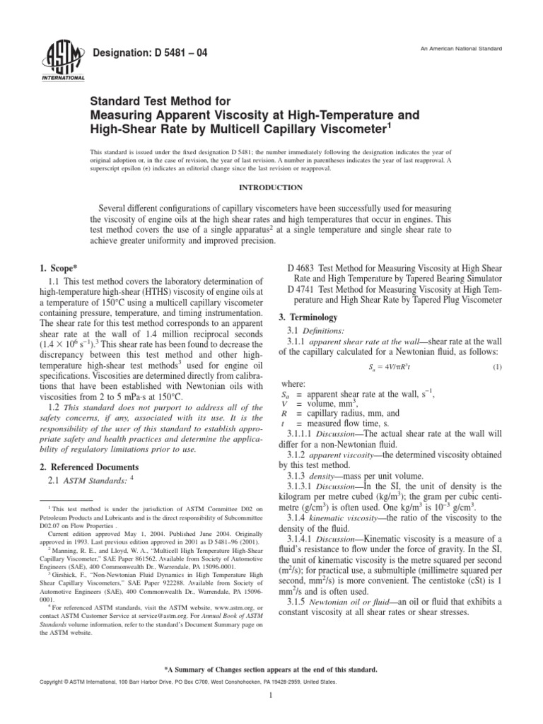 Measuring Apparent Viscosity at High-Temperature and High-Shear Rate by Multicell Capillary ...
