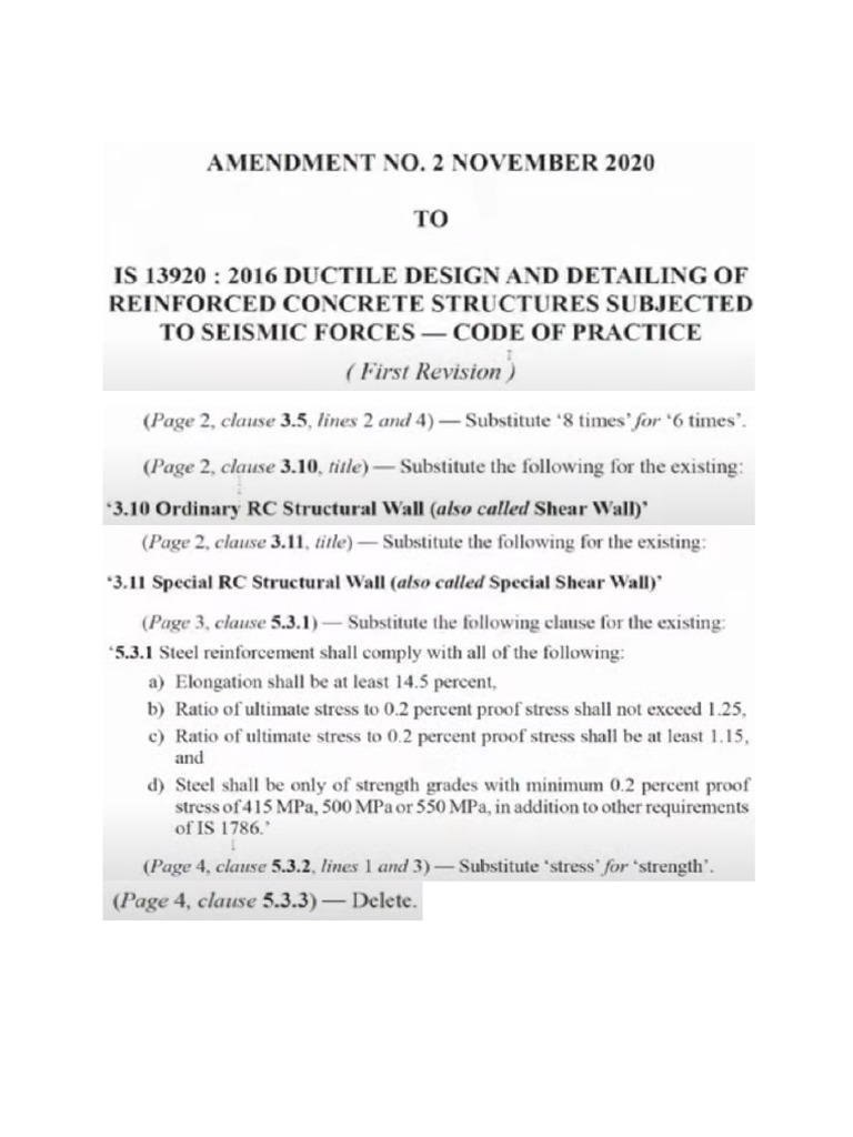 IS 13920: 2016 Amedment No.2 | PDF