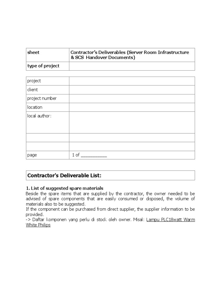 Contractor's HandOver Documents | PDF | Computing | Business