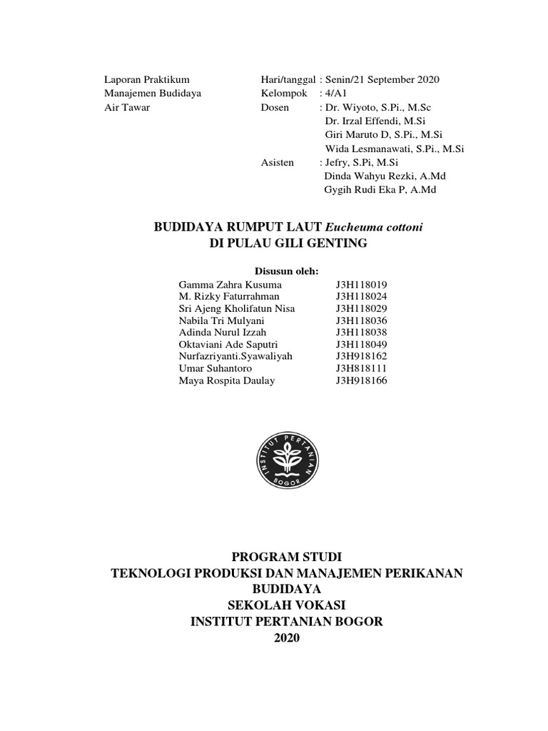 Proposal Rumput Laut - Kelompok 4 - Kelas A1 | PDF