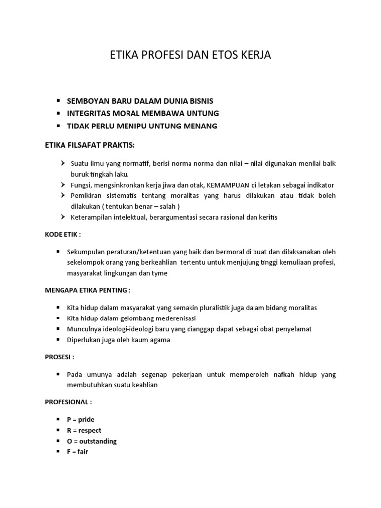Etika Profesi Dan Etos Kerja | PDF
