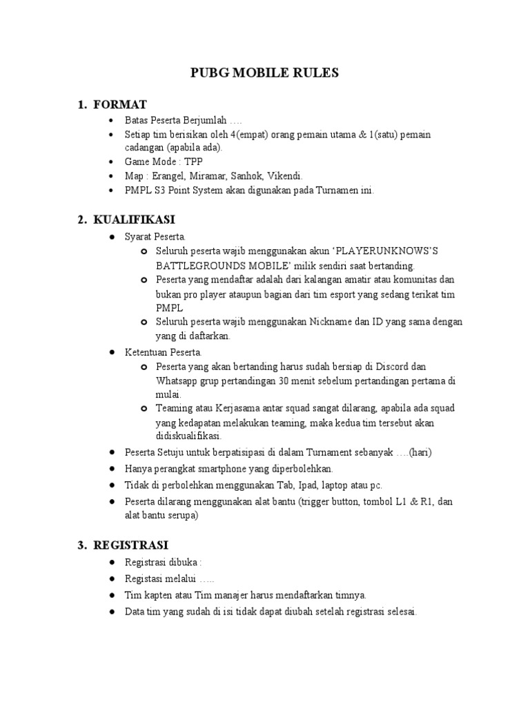 PUBG MOBILE TOURNAMENT GUIDELINES | PDF