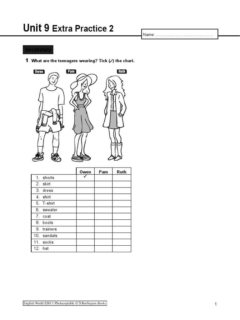 Unit 9: Extra Practice 2 | PDF | Human Appearance | Softlines (Retail)