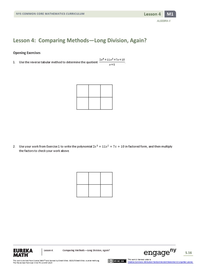 Algebra II m1 Topic A Lesson 4 Student | PDF | Factorization | Polynomial