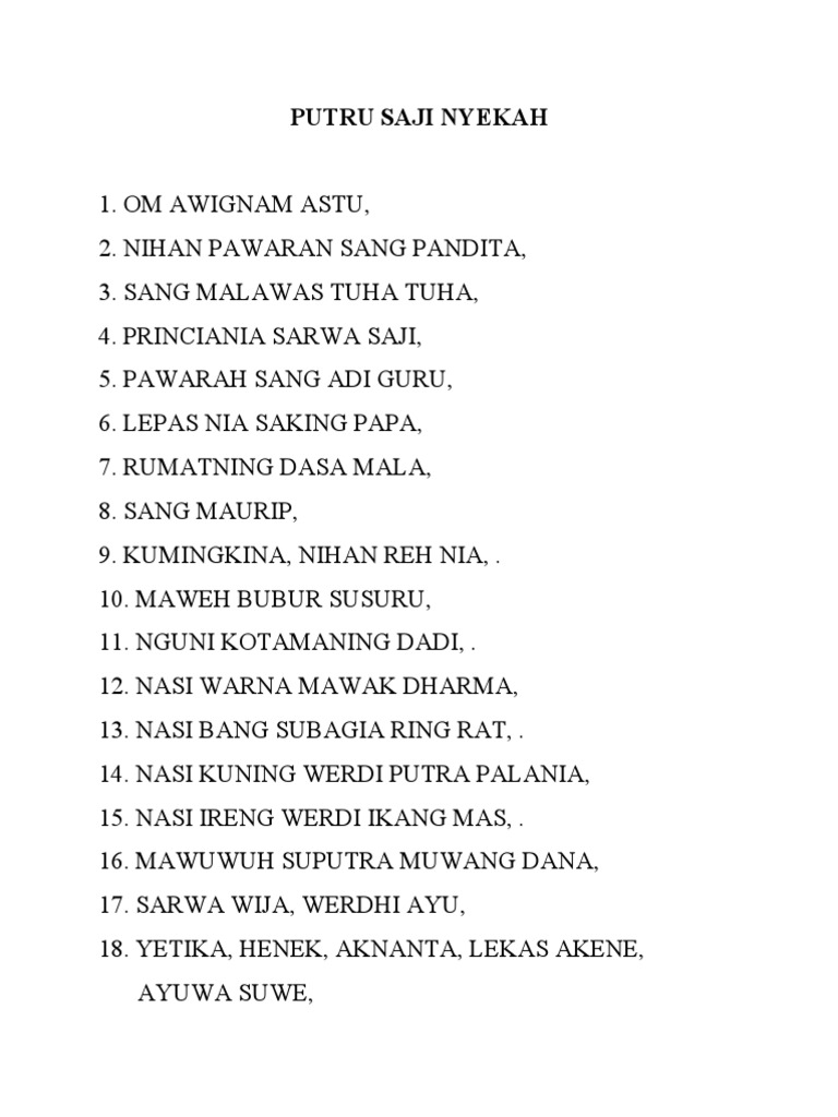 Putru Saji Nyekah | PDF