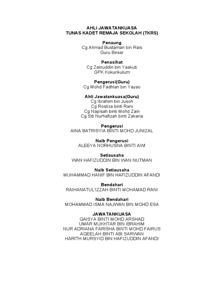 Ahli Jawatankuasa TKRS 2021 | PDF