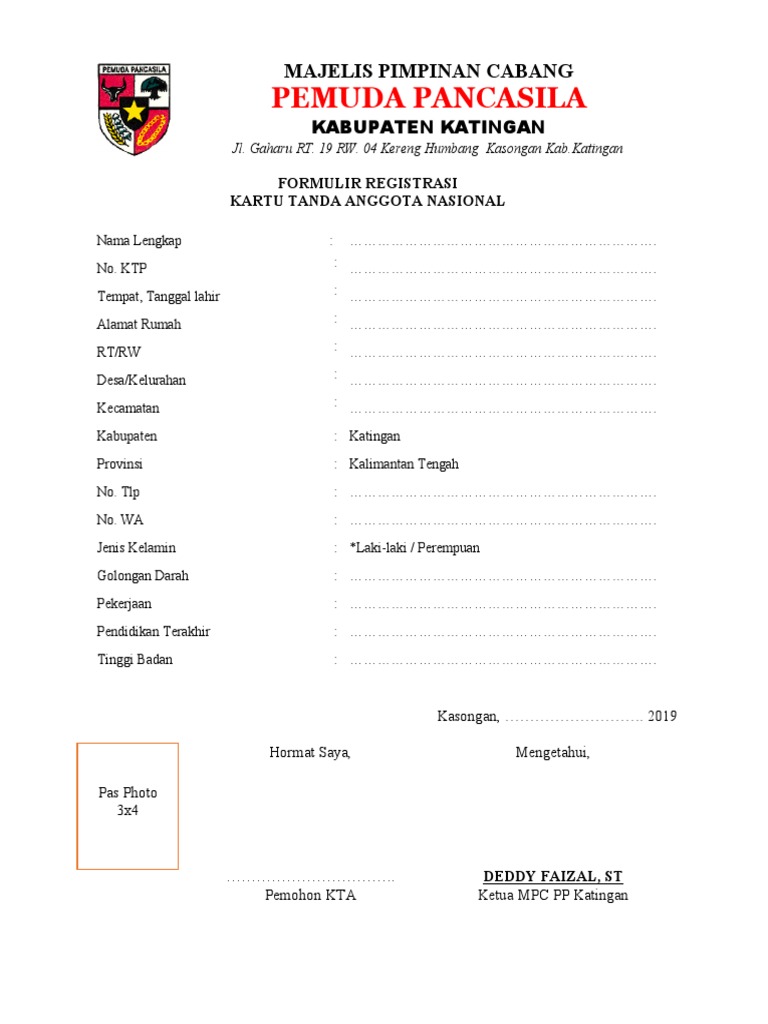 Formulir Registrasi KTA | PDF | Olahraga & Rekreasi