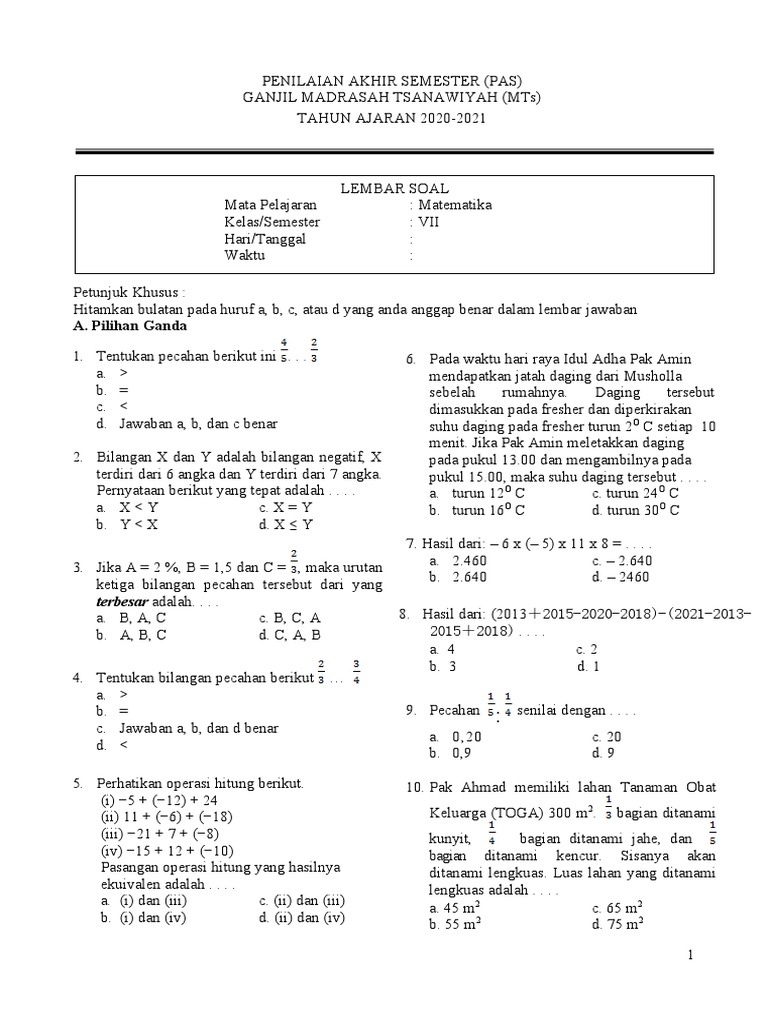 Soal Pas 7 MTK | PDF