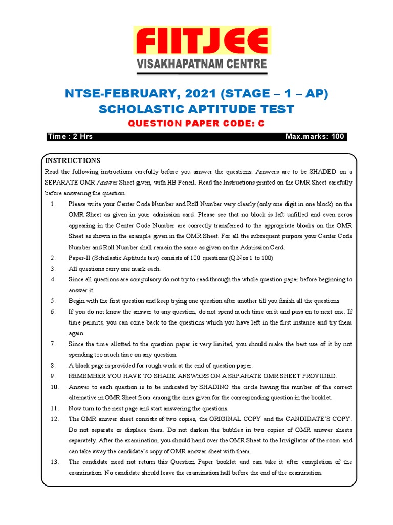Understanding the Instructions: A Guide to the NTSE Stage 1 Scholastic ...