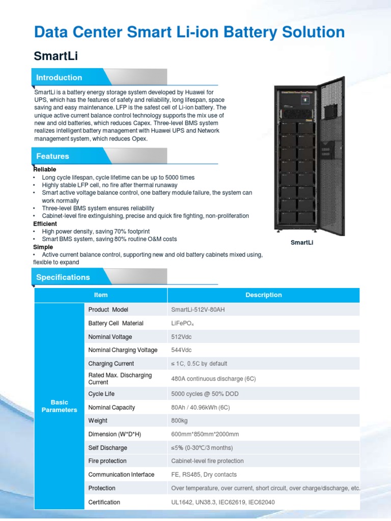 Data Center Smart Li-Ion Battery Solution: Smartli | PDF | Electricity ...