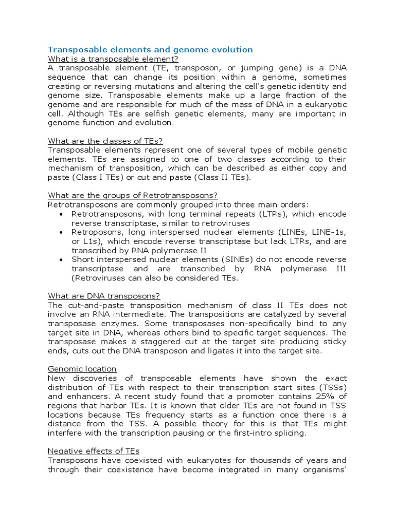 Transposable Elements and Genome Evolution | PDF | Transposable Element | Genome