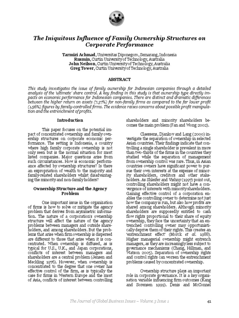 The Iniquitous Influence of Family Ownership Structures On Corporate ...