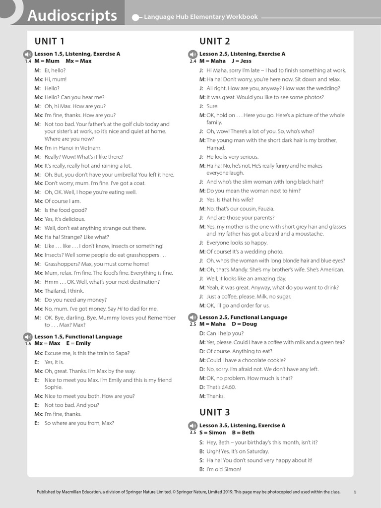 Unit 1 Unit 2: Language Hub Elementary Workbook | PDF | Food And Drink | Foods