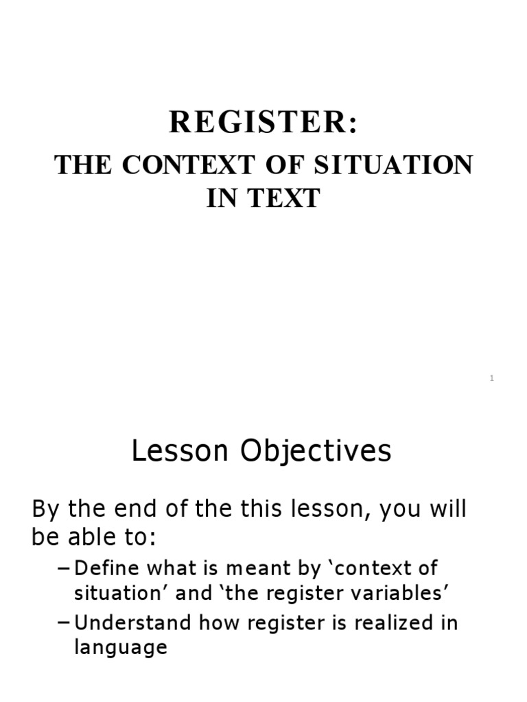 Register:: The Context of Situation in Text | PDF | Adjective | Part Of ...