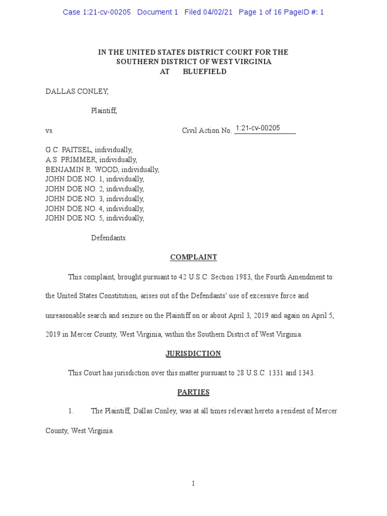 Conley v. Paitsel, Et Al. Civil Complaint | PDF | Tort | Lawsuit