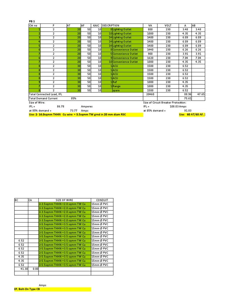 Sample Load Computation | PDF | Electrical Equipment | Power (Physics)