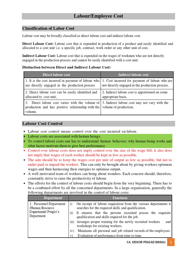 Labour/Employee Cost: Classification of Labor Cost | PDF | Overtime ...