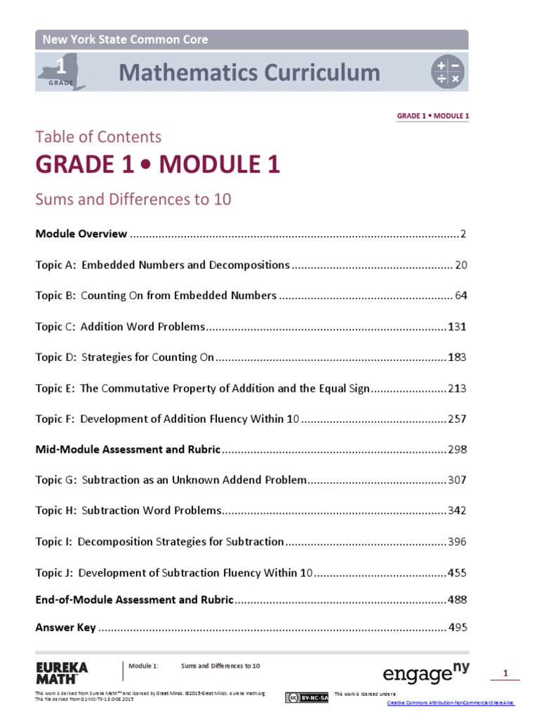 Grade 1 - Module 1: Mathematics Curriculum | PDF | Common Core State ...