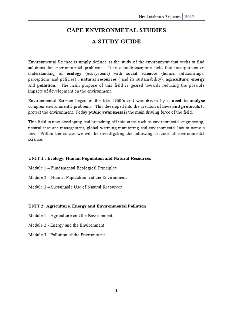 CAPE Environmental Science Study Guide | PDF