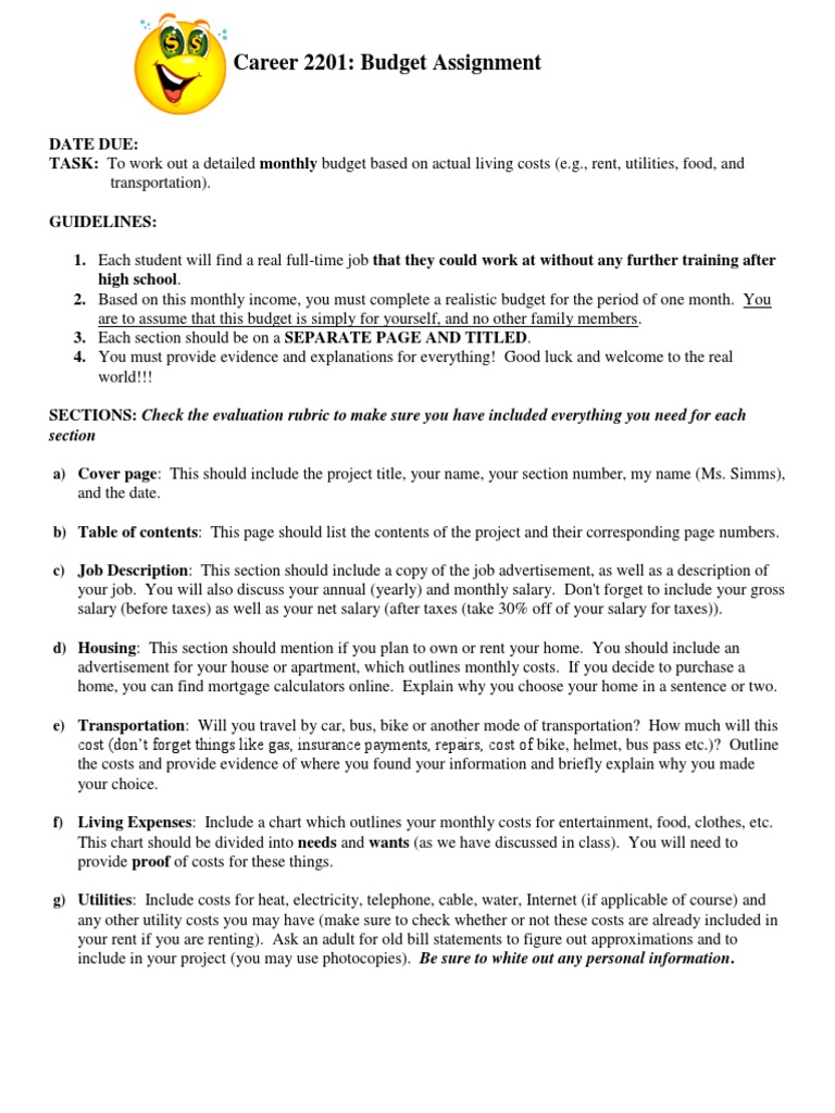 Career 2201: Budget Assignment: Section | PDF | Income | Insurance